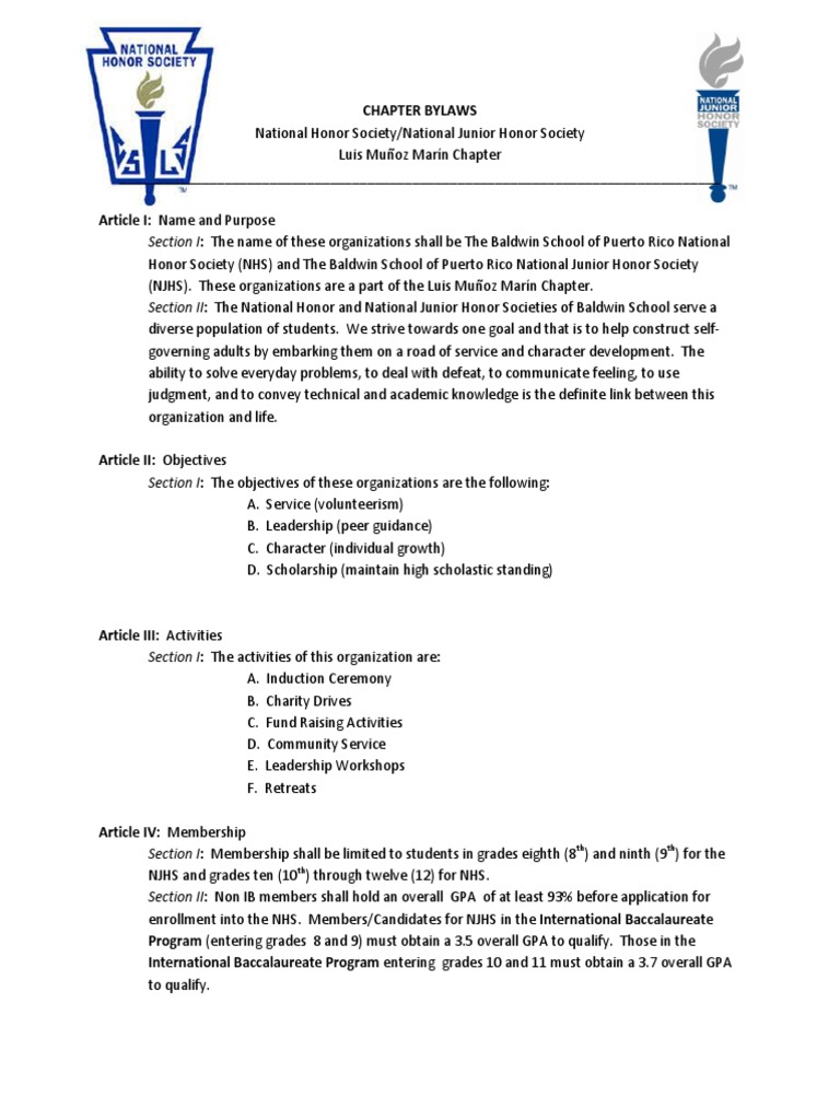 Baldwin - Nhs - Njhs Chapter Bylaws | PDF | Constitutional Amendment ...
