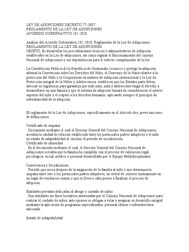 Resumen - Ley de Adopciones Decreto 77 | PDF | Adopción | Regulación