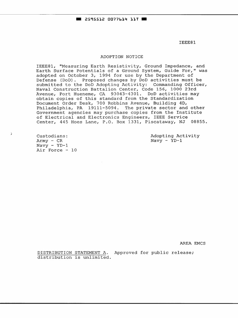 IEEE STD 81-1983 IEEE Guide For Measuring Earth Resistivity, Ground ...