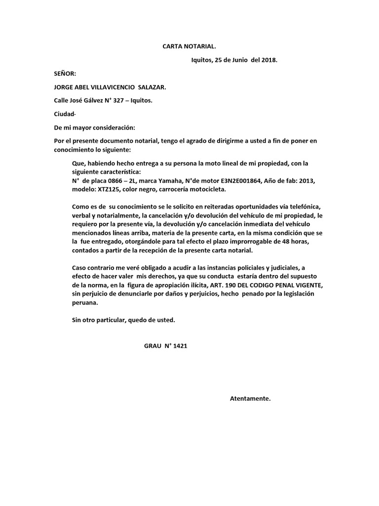 Modelo de Carta Notarial | PDF