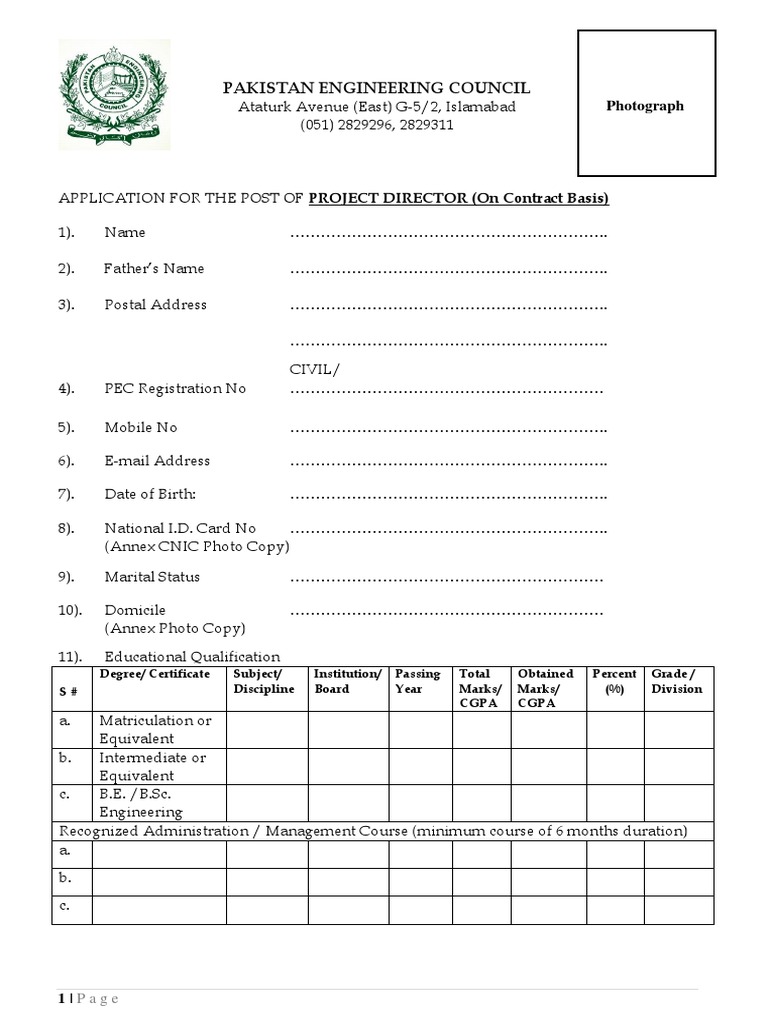 Project Director Application Form | PDF | Qualifications | Academia