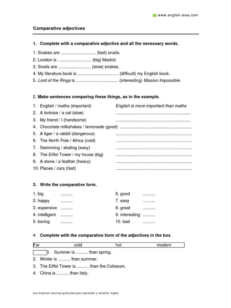 Comparative Adjectives Practice | PDF | Linguistic Morphology ...