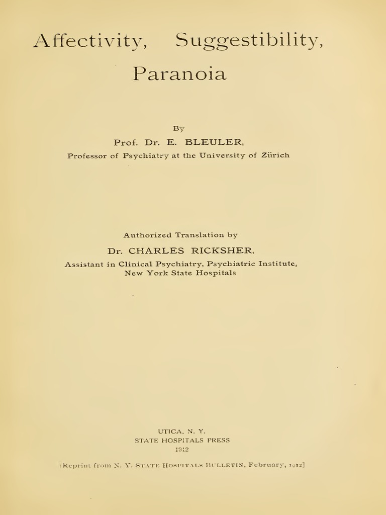 Eugen Bleuler - Affectivity, Suggestibility, Paranoia PDF | PDF ...