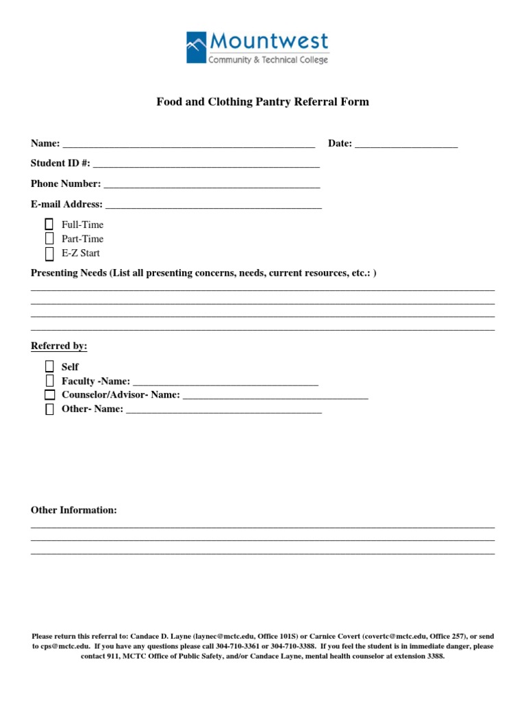 Food and Clothing Pantry Referral Form | PDF