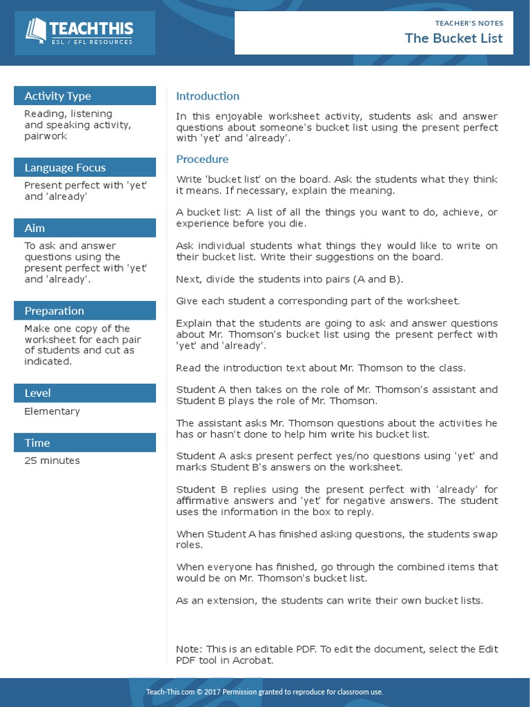 The Bucket List | PDF | Cognition | Learning