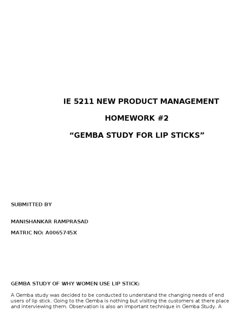 Ie 5211 New Product Management Homework #2 "Gemba Study For Lip Sticks ...