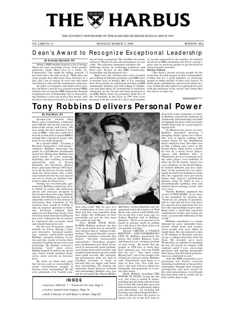 Tony Robbins Delivers Personal Power: Dean's Award To Recognize ...