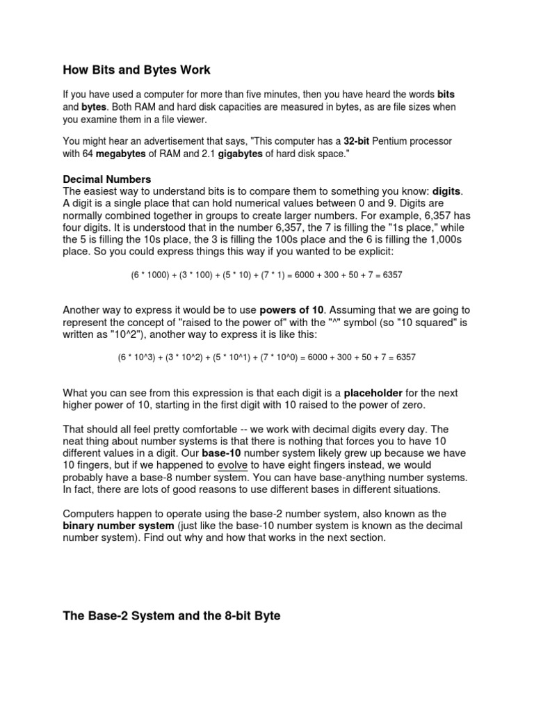 How Bits and Bytes Work | PDF | Bit | Byte