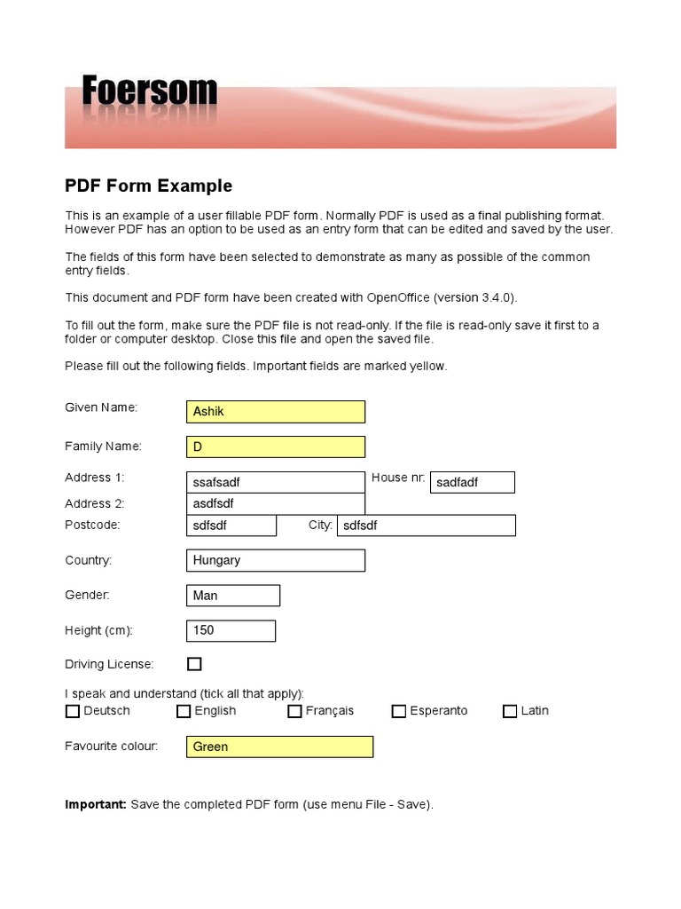 Oo PDF Form Example | PDF