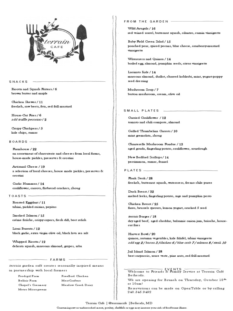 Terrain Cafe Dinner Menu | PDF | Pickling | Salad
