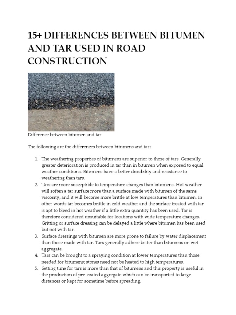 Differences Between Bitumen and Tar Used in Road Construction | PDF ... Differences Between Bitumen and Tar Used in Road Construction | PDF ...
