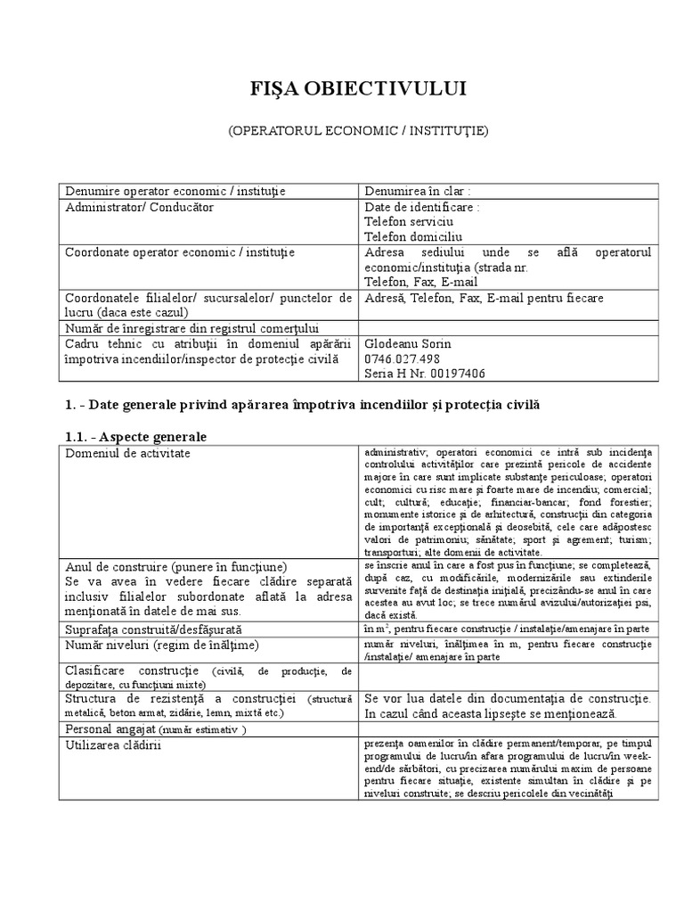 Model Fisa Obiectiv | PDF