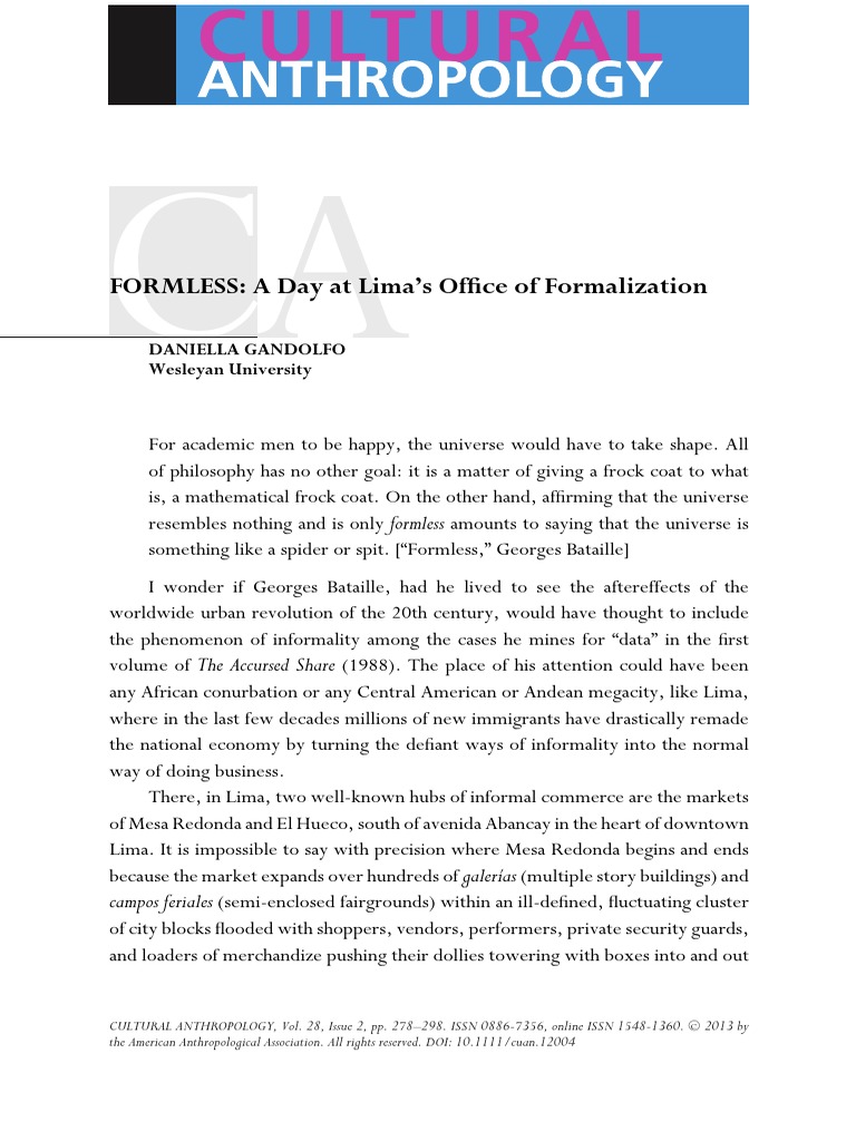 FORMLESS: A Day at Lima's Office of Formalization: Daniella Gandolfo Wesleyan University | PDF ...
