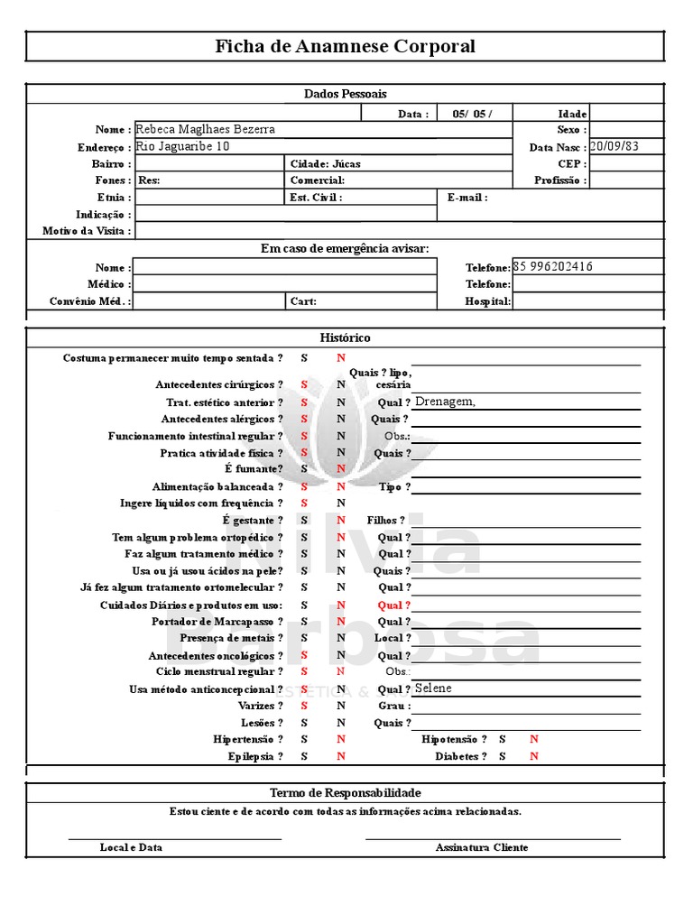 Ficha de Anamnese Corporal | PDF | Ciências da Saúde | RTT