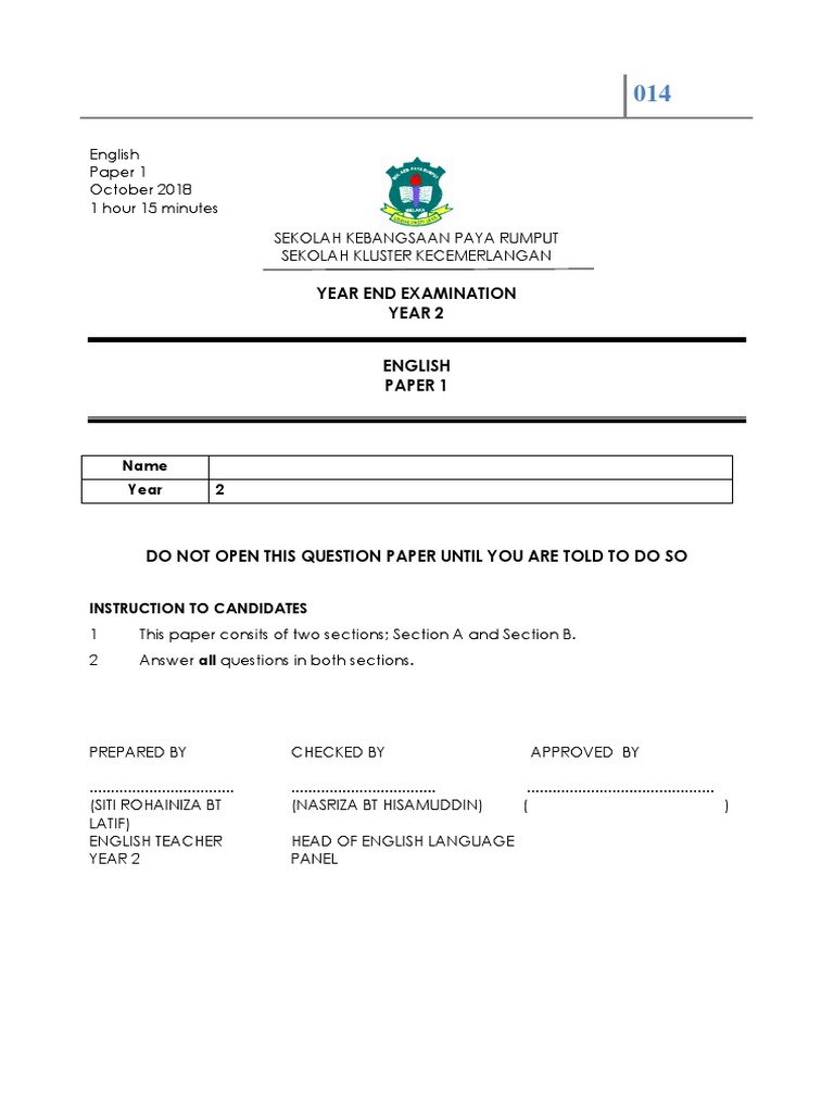 Exam Paper Front Page | PDF | Educational Assessment And Evaluation ...
