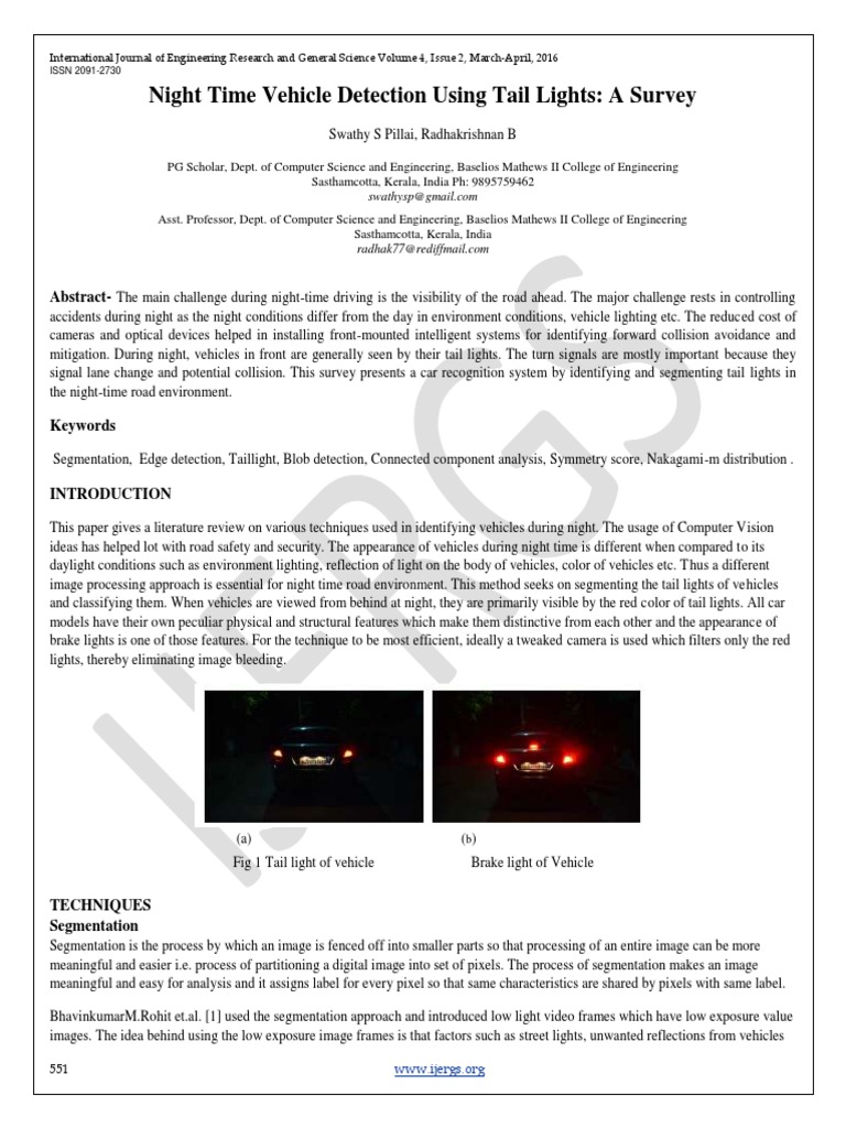 Night Vehicle Detection via Tail Lights | PDF | Image Segmentation ...
