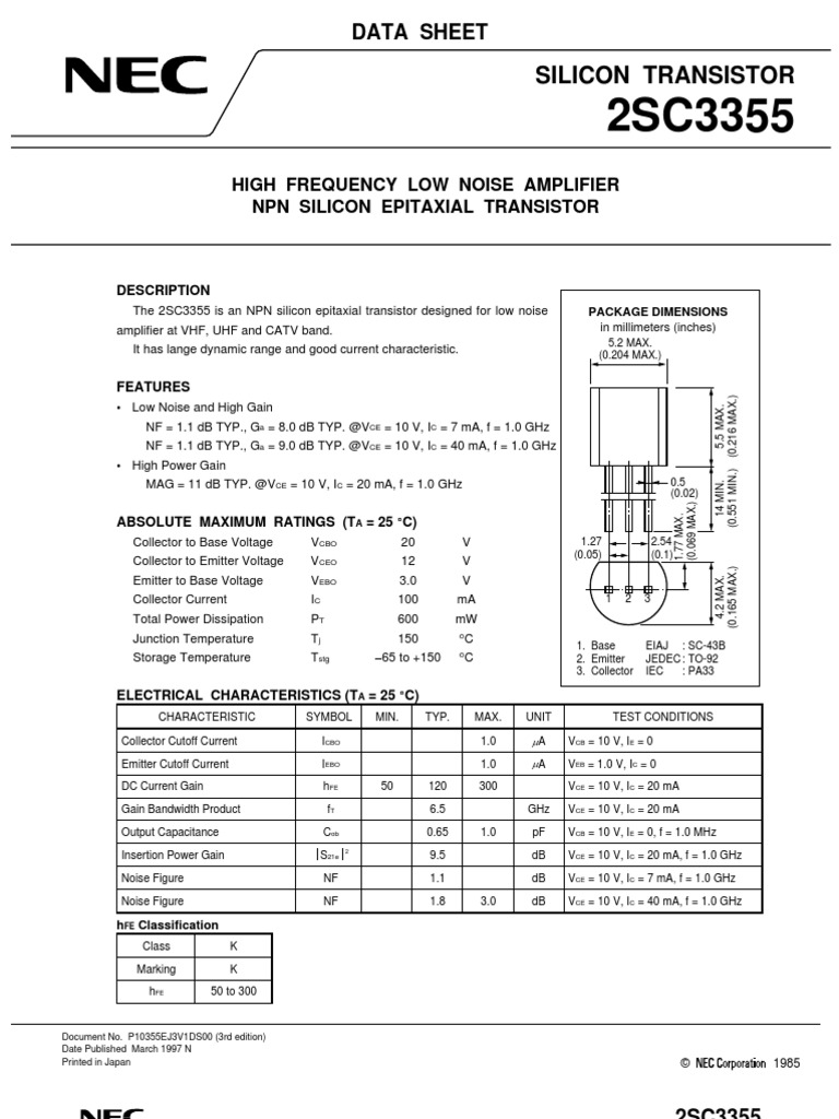 Silicon Transistor: Data Sheet Data Sheet | PDF