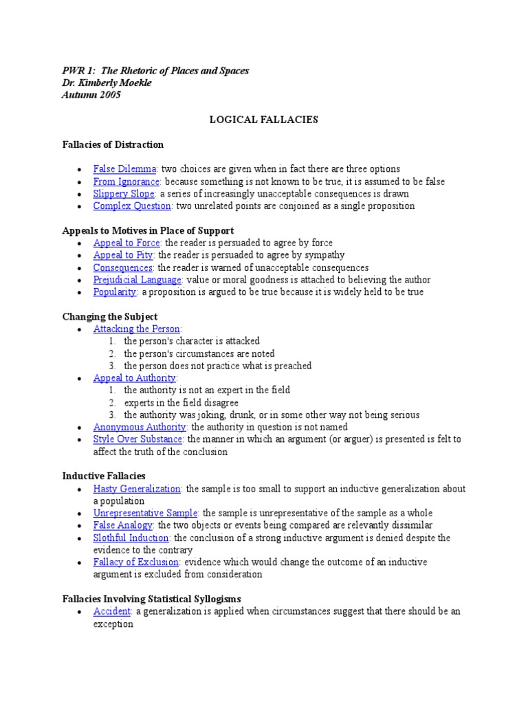 Handout - Logical Fallacies | PDF | Argument | Fallacy