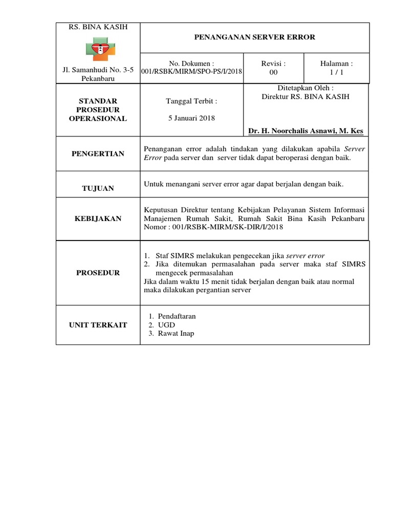 Prosedur Penanganan Server Error RS Bina Kasih | PDF | Teknologi & Rekayasa