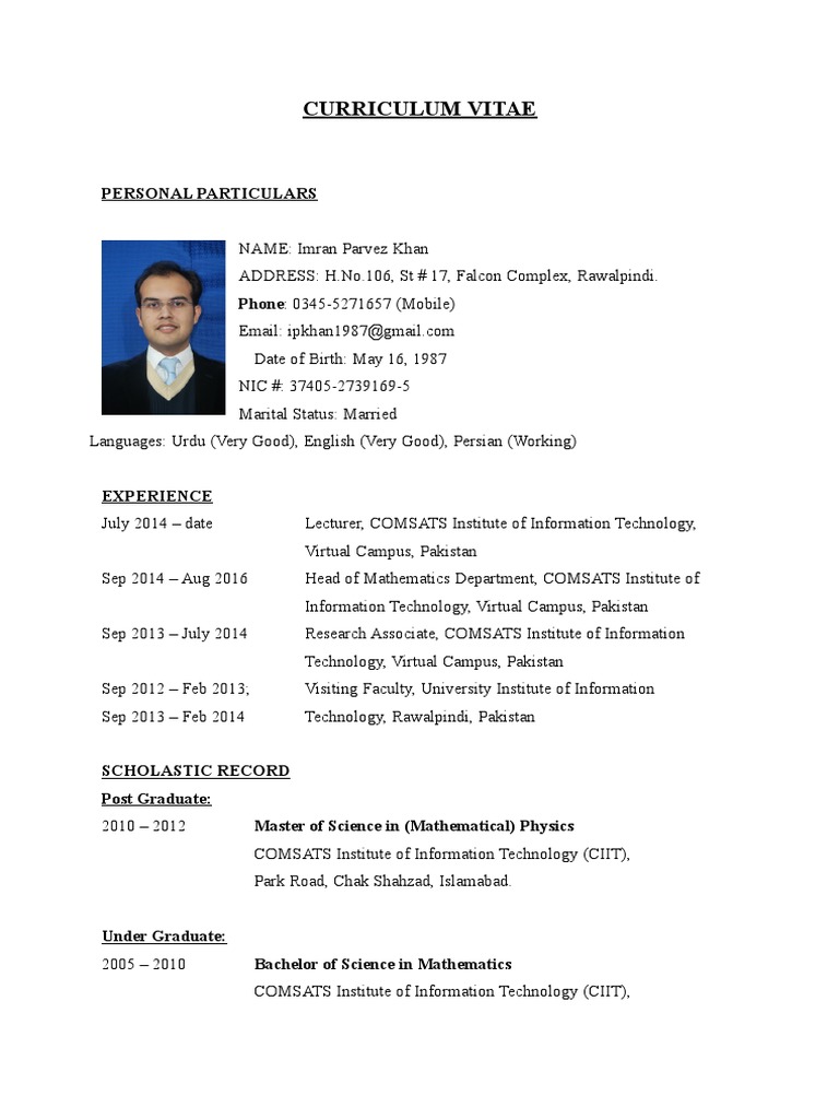 CV Imran Parvez MS-Aug2018 | PDF | Islamabad | World Politics