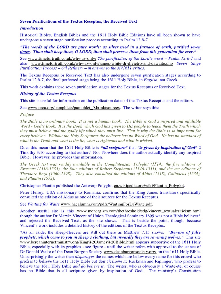 Seven Purifications of The Textus Receptus, The Received Text PDF | PDF ...