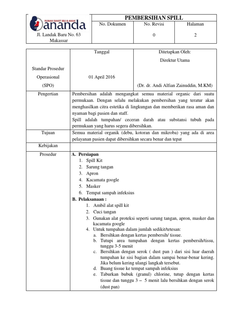 Spo Pembersihan Spill | PDF