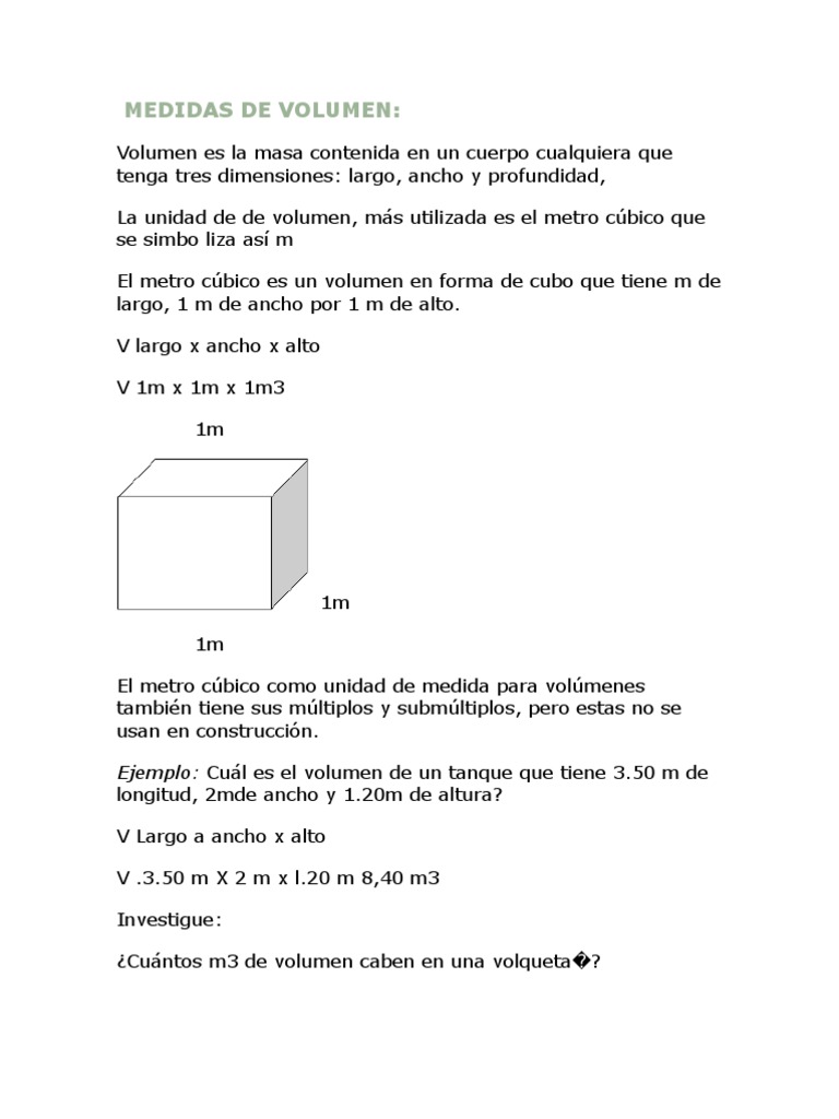 Medidas De Volumen:: Ejemplo: Cuál es el volumen de un tanque que tiene ...