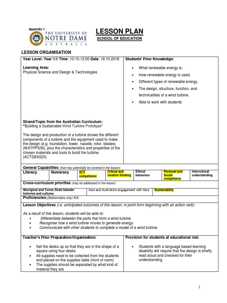 ND Lesson Plan - Wind Turbine | PDF | Wind Power | Wind Turbine
