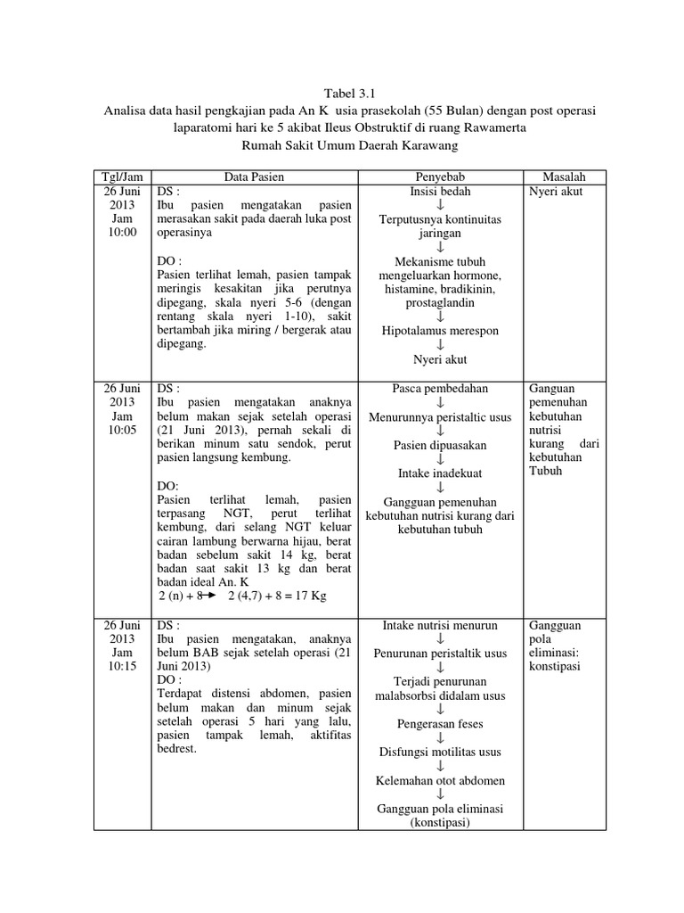 Tabel 3. Analisa Data Pasien An. K | PDF