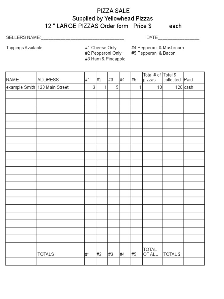 Large Pizza Order Form Template | PDF