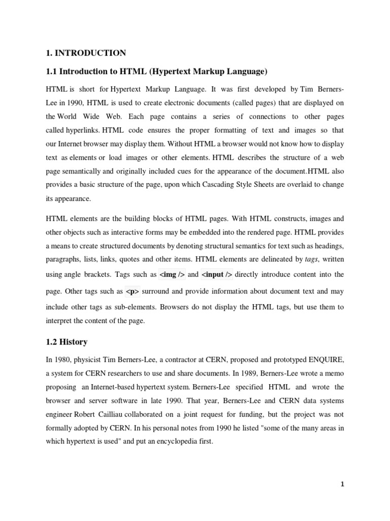 1.1 Introduction To HTML (Hypertext Markup Language) | PDF | Html Element | Html