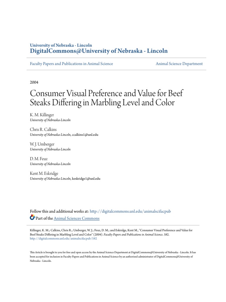 Consumer Visual Preference and Value For Beef Steaks Differing in ...