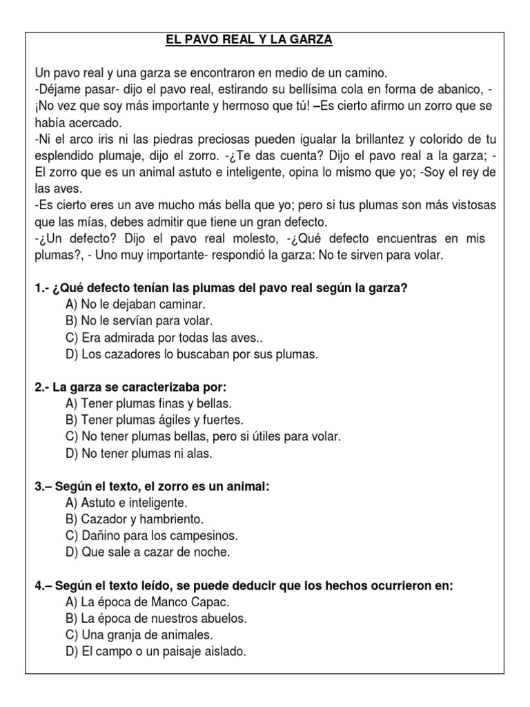 El Pavo Real y La Garza | PDF | Pluma | Aves