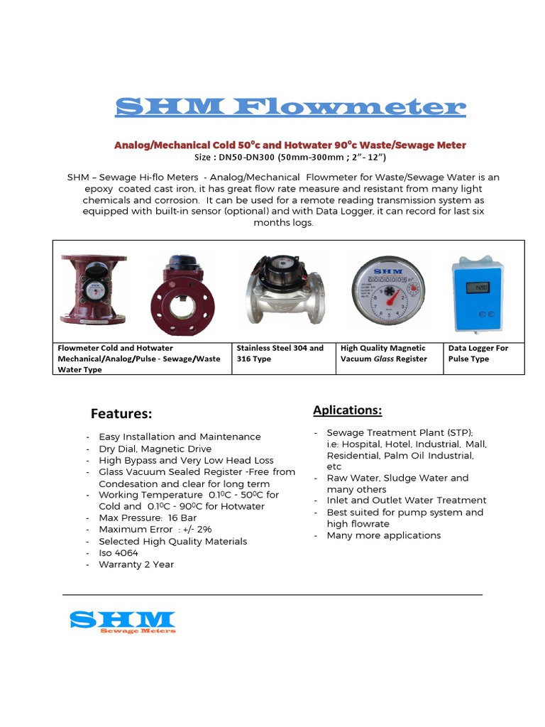 SHM Analog Flowmeter Specifications | PDF | Flow Measurement | Sewage ...