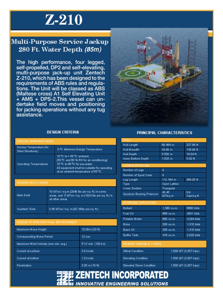 Multi-Purpose Service Jackup 280 Ft. Water Depth (85m) : Principal ...