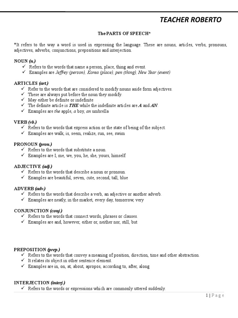 Understanding Parts of Speech Guide | PDF | Verb | Adverb