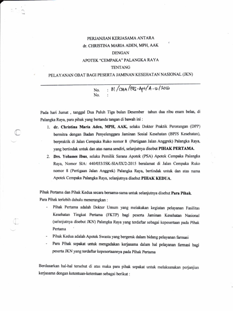 Contoh Pks Dokter Dan Apotek | PDF