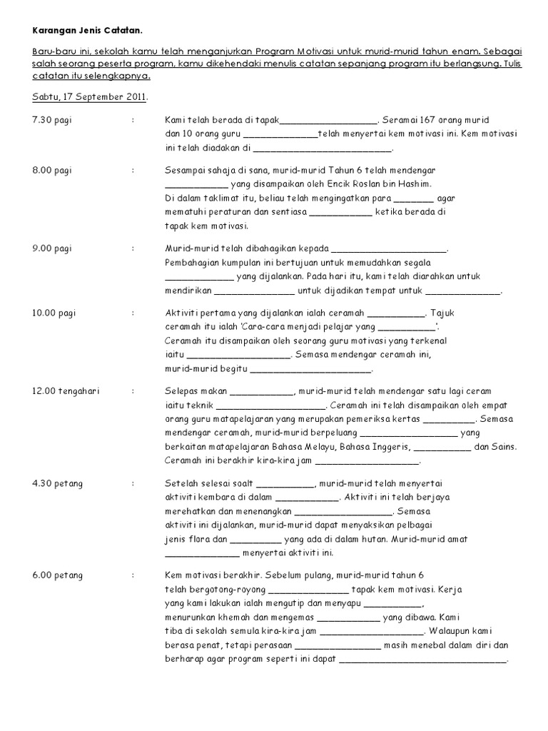 Karangan Jenis Catatan Upsr | PDF