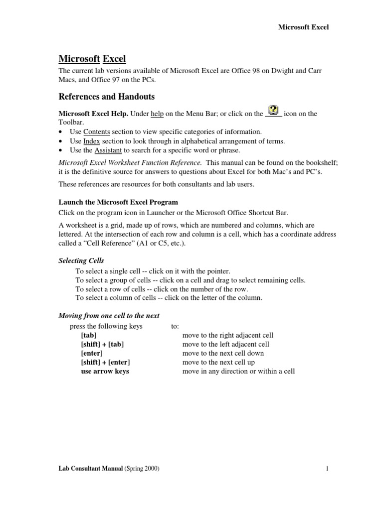 Microsoft Excel: References and Handouts | PDF | Microsoft Excel ...