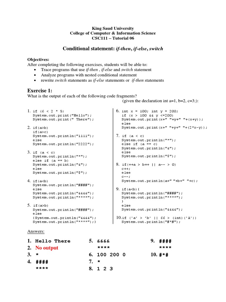 Conditional Statement: If-Then, If-Else, Switch | Download Free PDF | C (Programming Language ...