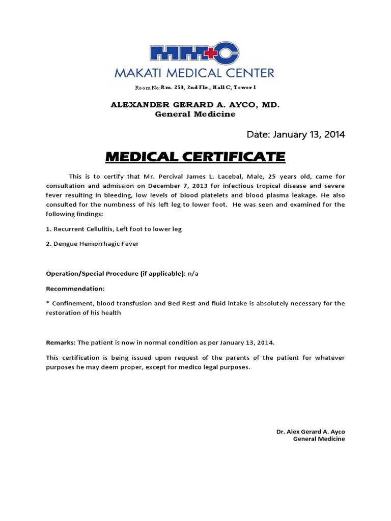 Medical Certificate | PDF