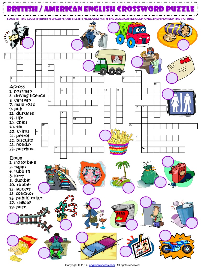 British and American English Words Crossword Criss Cross Puzzle Esl ...