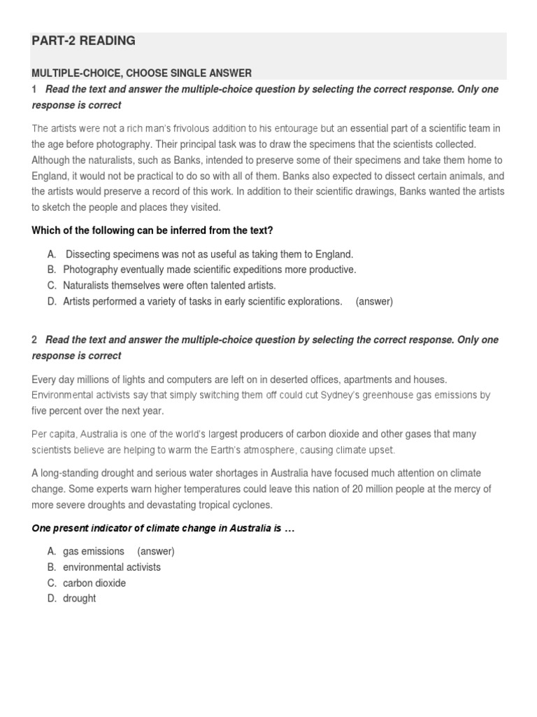 PTE Academic Reading 6 - Multiple Choice | PDF