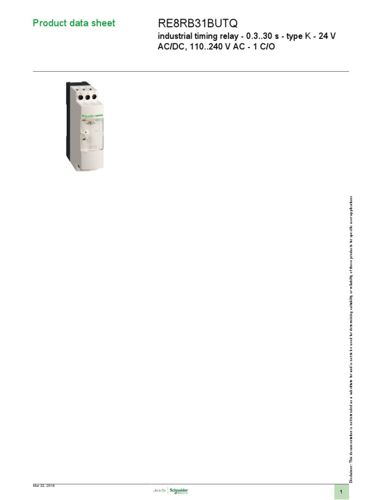 Re8Rb31Butq: Product Data Sheet | PDF | Alternating Current | Relay