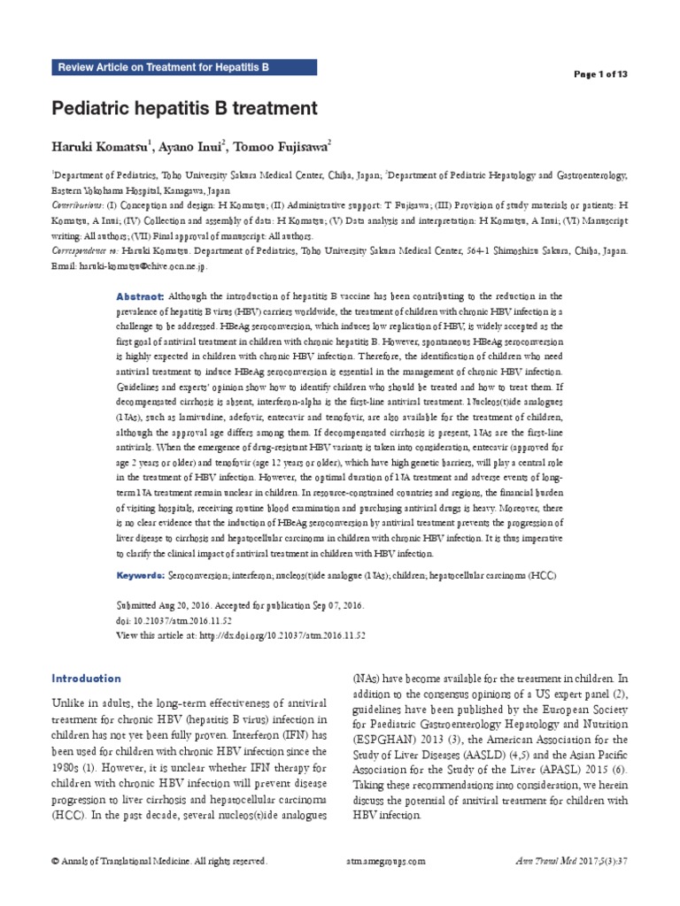 Pediatric Hepatitis B Treatment: Haruki Komatsu, Ayano Inui, Tomoo ...