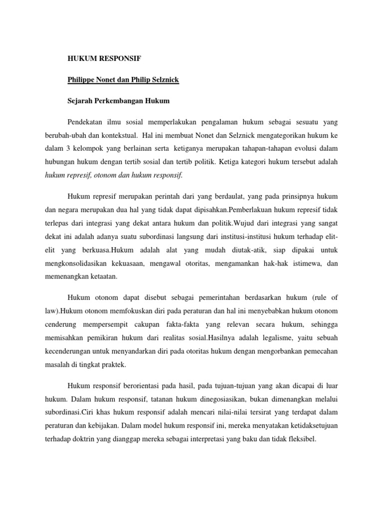 HUKUM RESPONSIF Philippe Nonet Dan Phili | PDF
