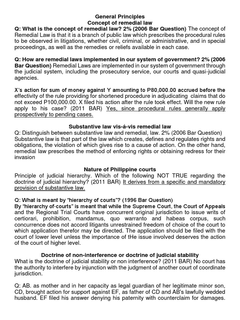 Civil Procedure Prelims Bar Questions | PDF | Lawsuit | Res Judicata