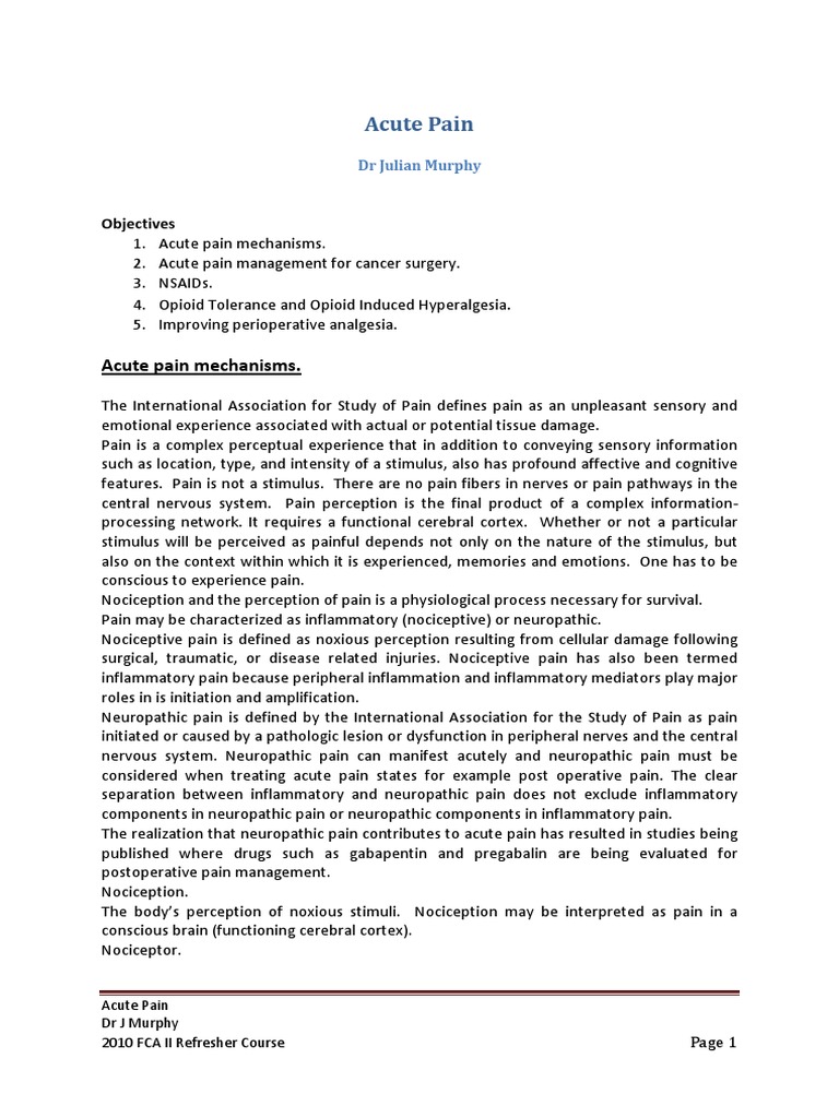 2010 Acute Pain - Murphy | PDF | Opioid | Analgesic