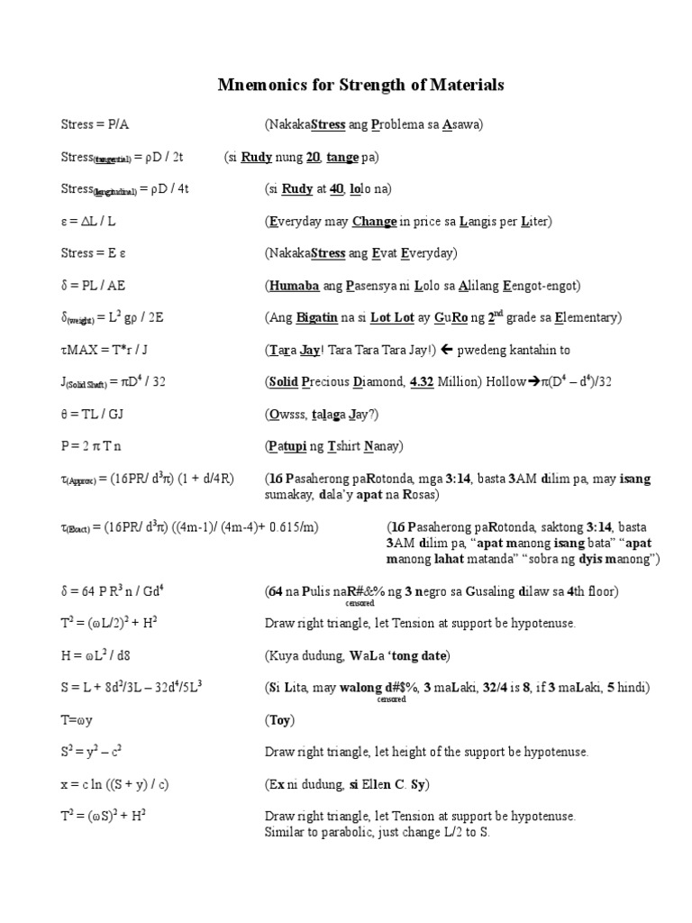 Mnemonics For Strength | PDF