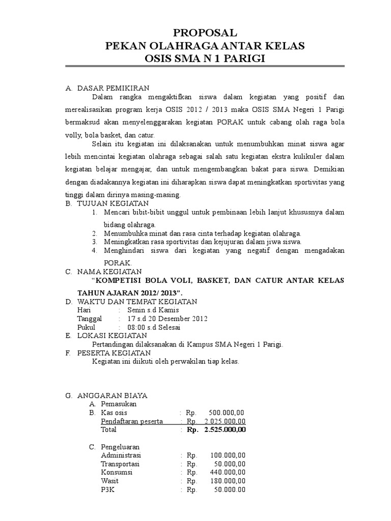 Proposal Kegiatan Pekan Olahraga 2012 | PDF | Perjalanan